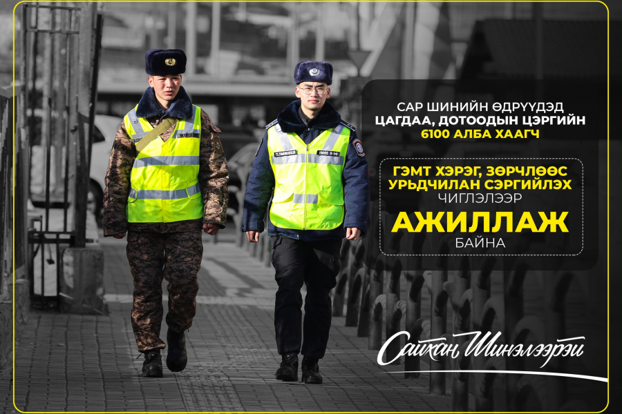 Цагдаа дотоодын цэргийн байгууллагын 6100 алба хаагч ажиллаж байна